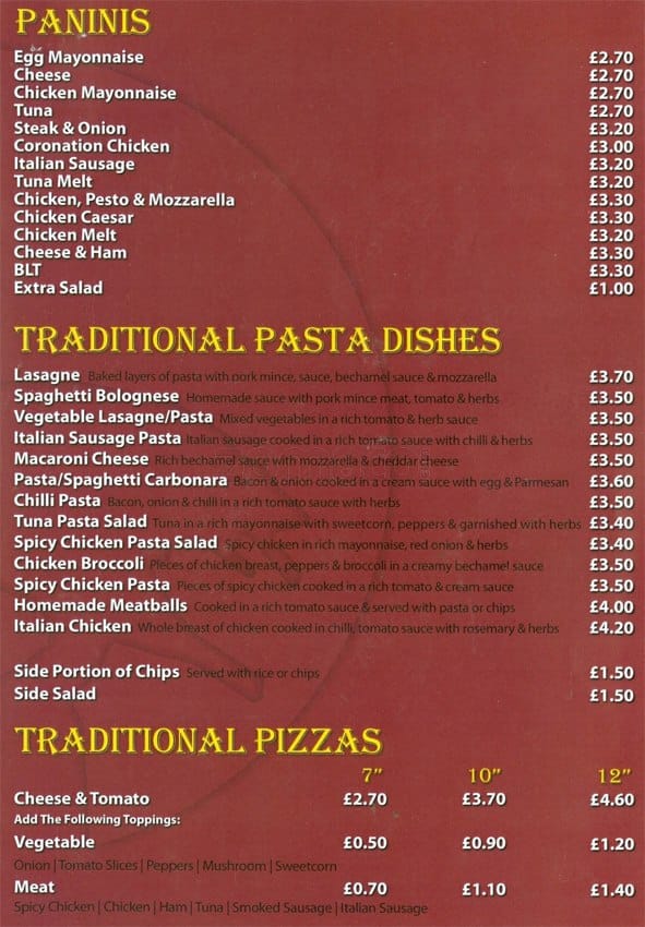 Menu at Pelican Cafe, Glasgow, 763 Shettleston Rd