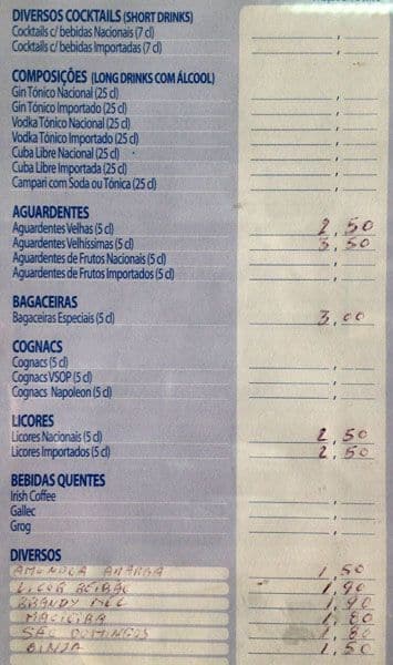Menu at A Tasca do Jaime restaurant, Lisbon, Rua da Graça 91