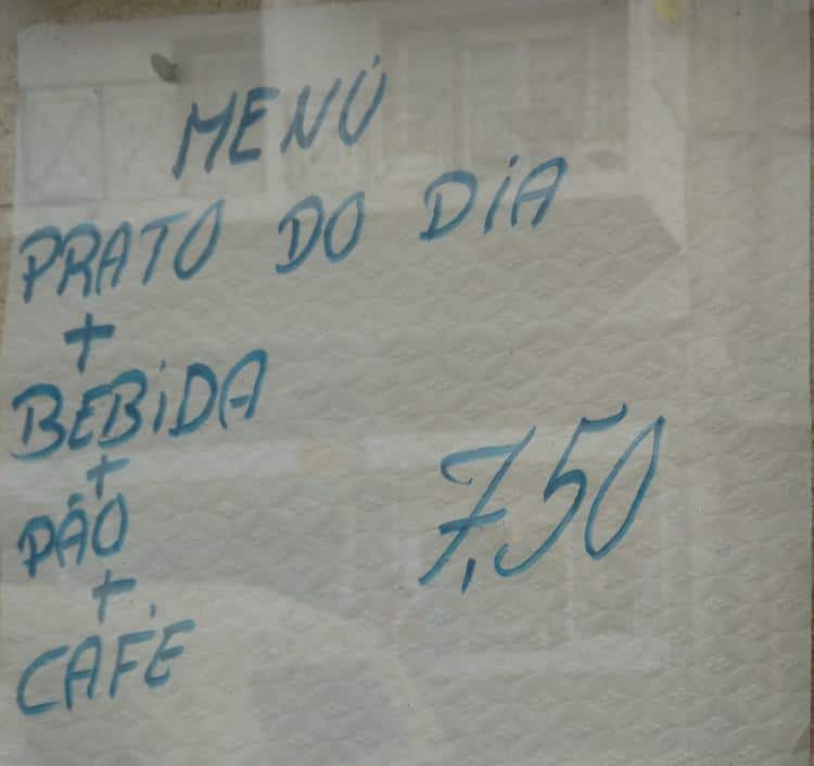 Menu at A Tasca do Jaime restaurant, Lisbon, Rua da Graça 91