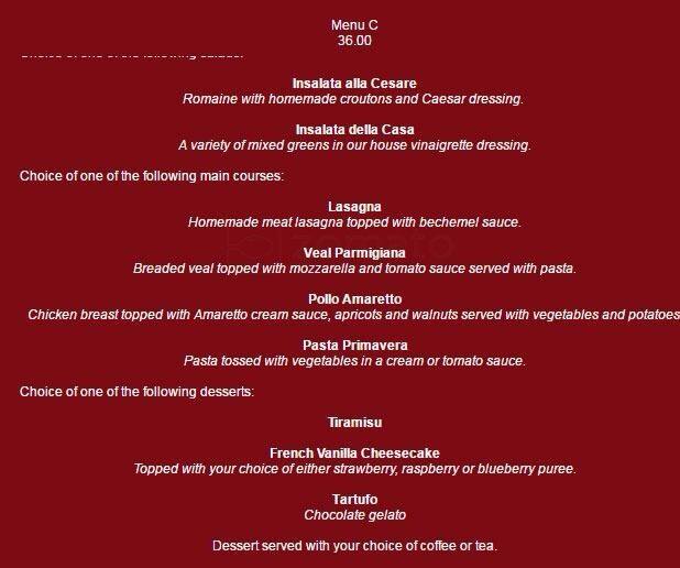 Menu at Grano Ristorante restaurant, Mississauga, 285 Enfield Pl Unit R-108