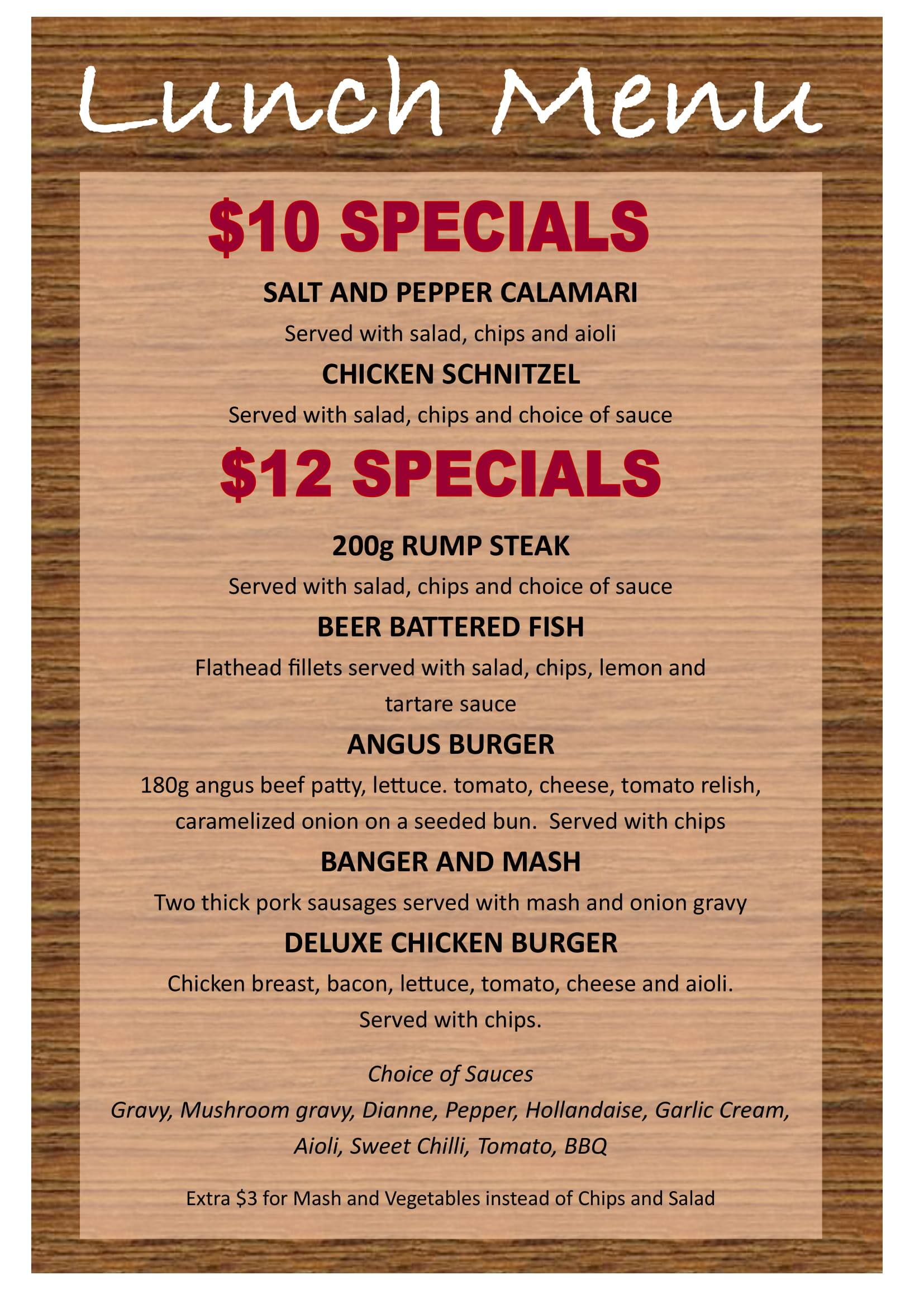 Menu at Park Ridge cafe, Park Ridge