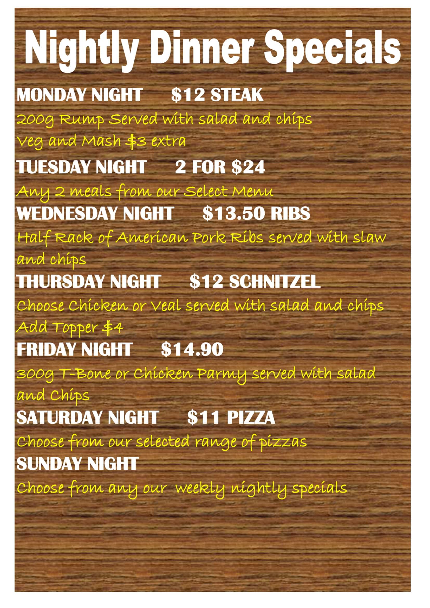 Menu at Park Ridge cafe, Park Ridge