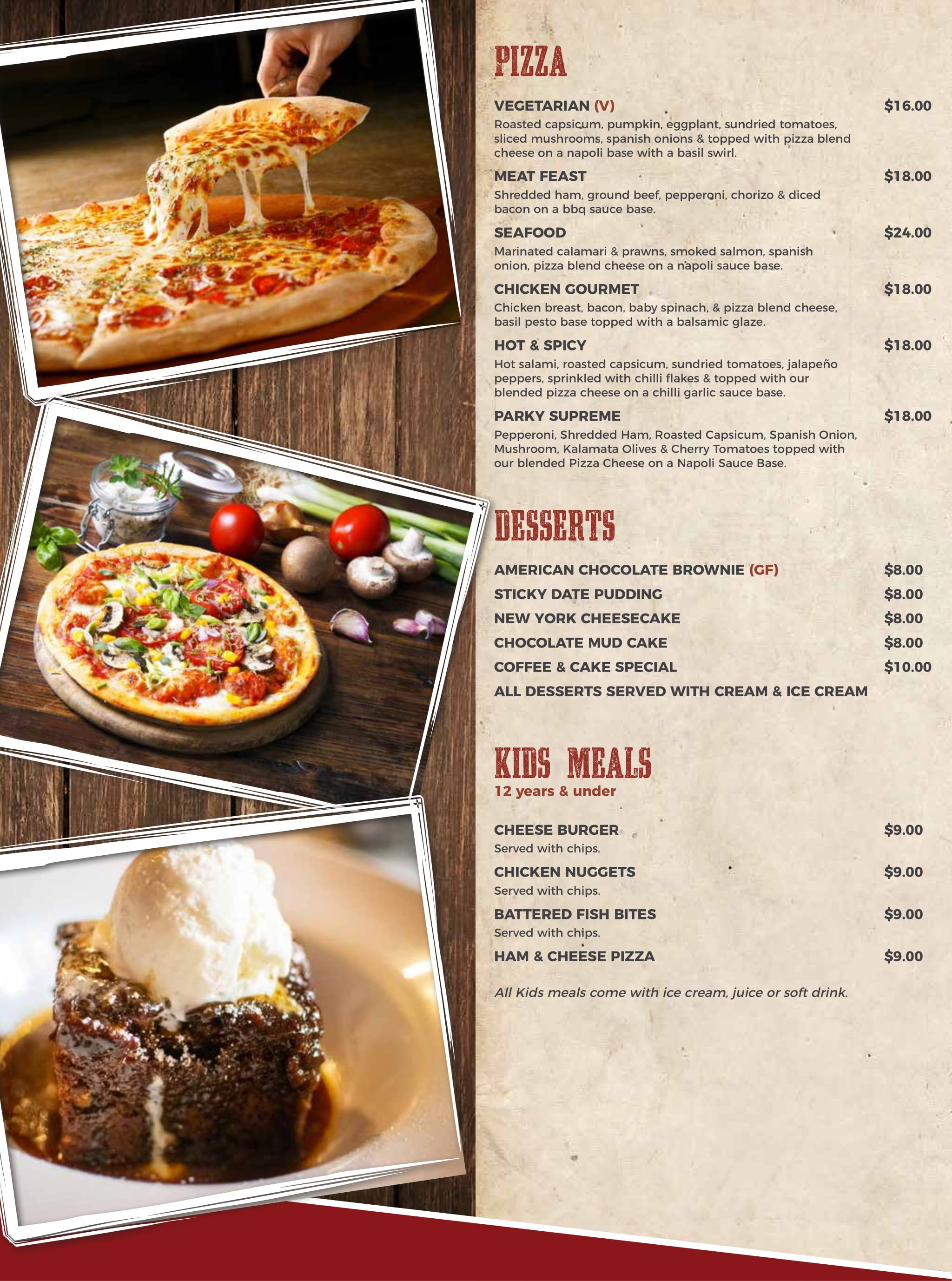 Menu at Park Ridge cafe, Park Ridge