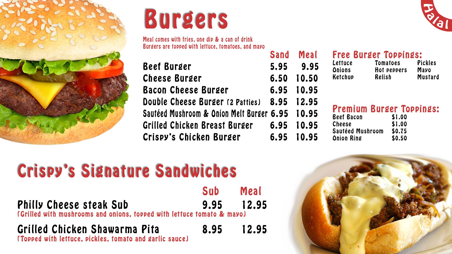 Menu at Crispy's Resto Grill restaurant, Ottawa