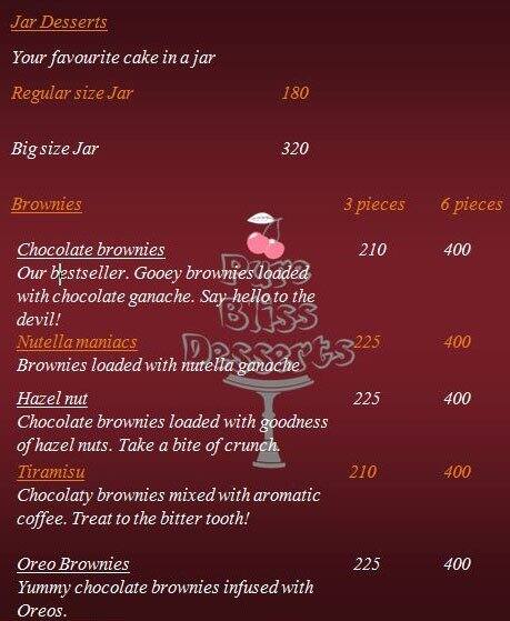 Menu at Pure Bliss, Mumbai