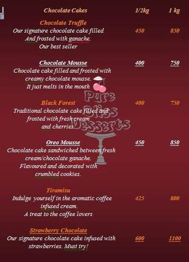 Menu at Pure Bliss, Mumbai