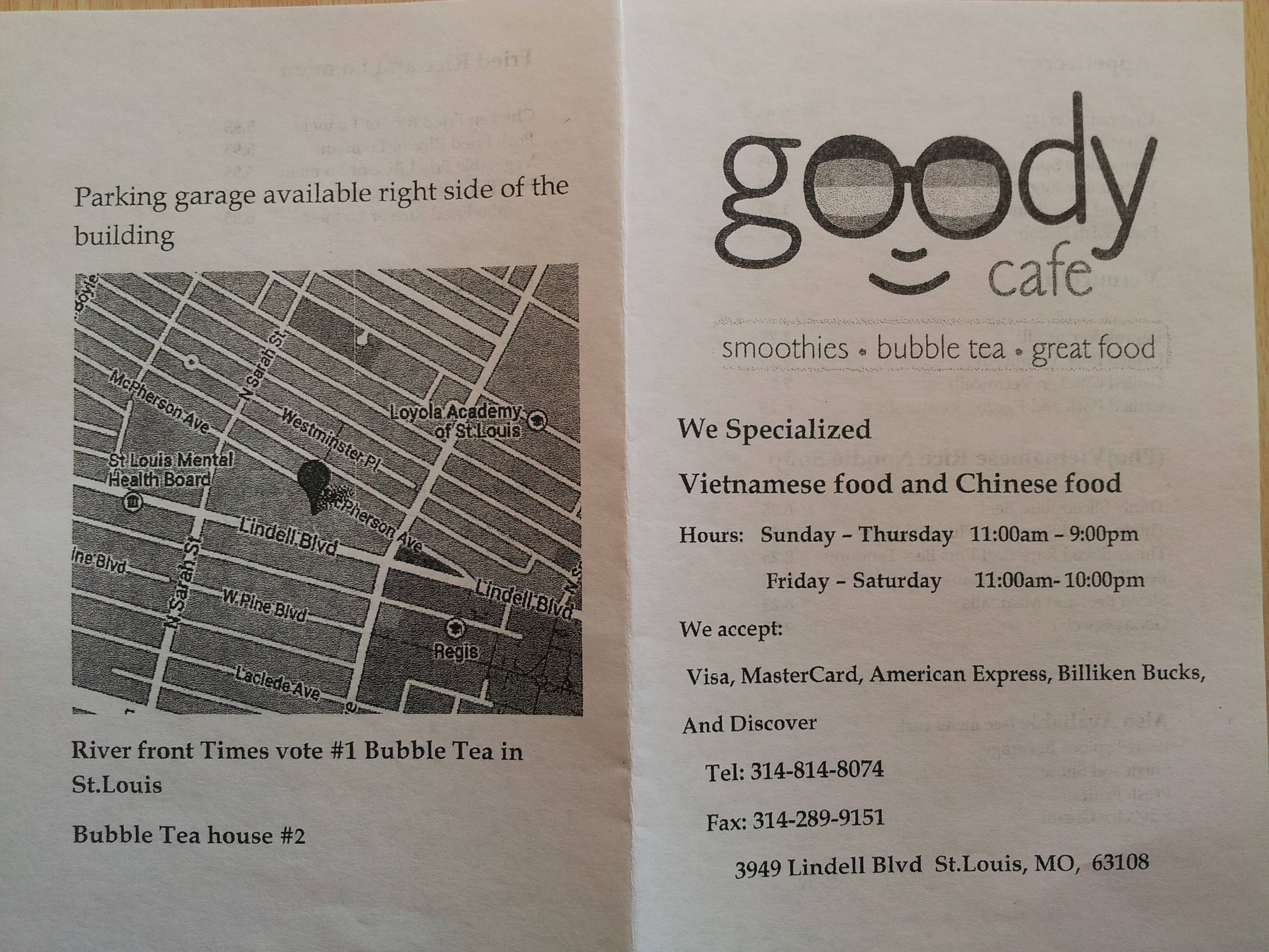 Menu at Goody Cafe, St. Louis