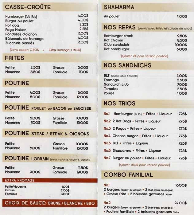 Menu at Casse-Croûte Lorrain / Poulet Frit Maniaque restaurant, Gatineau