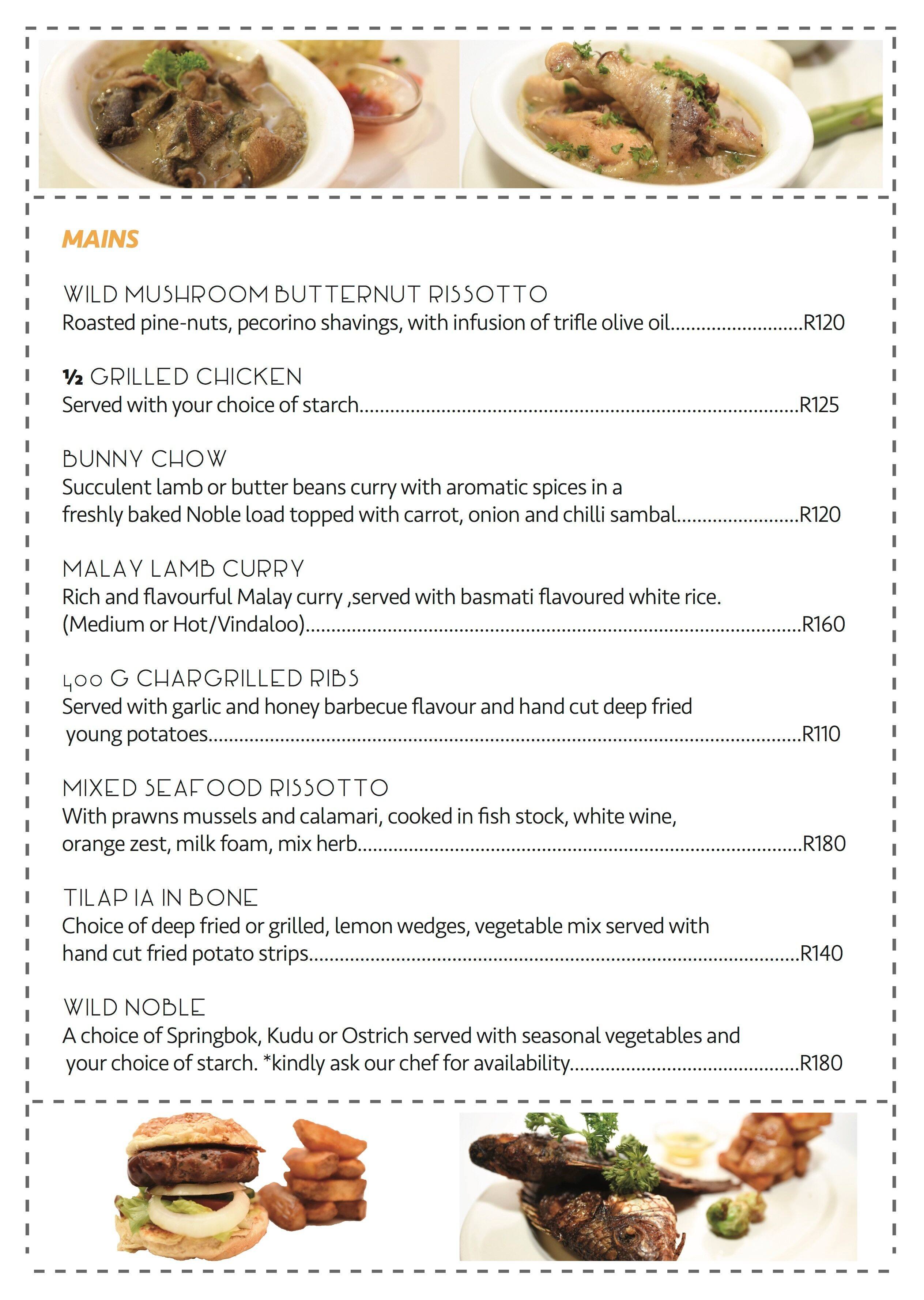 Menu at Noble on Long restaurant, Cape Town