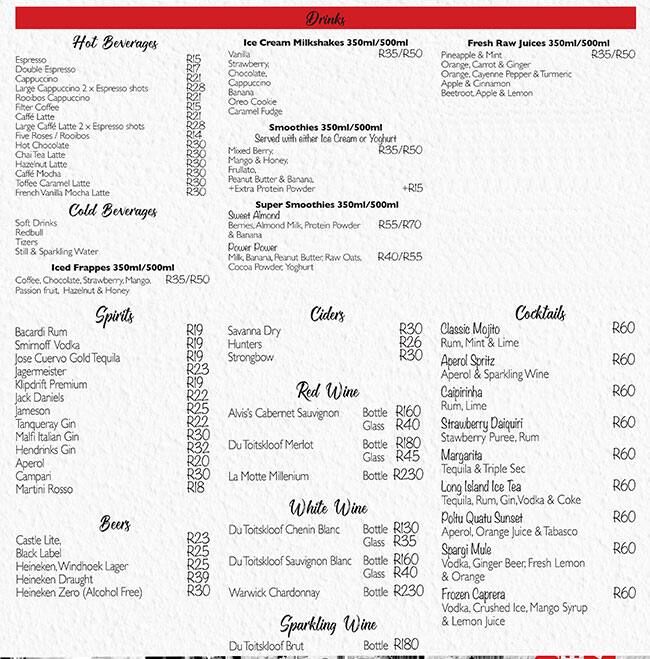Menu at Cafe 28, Johannesburg, 54 Wierda Rd E