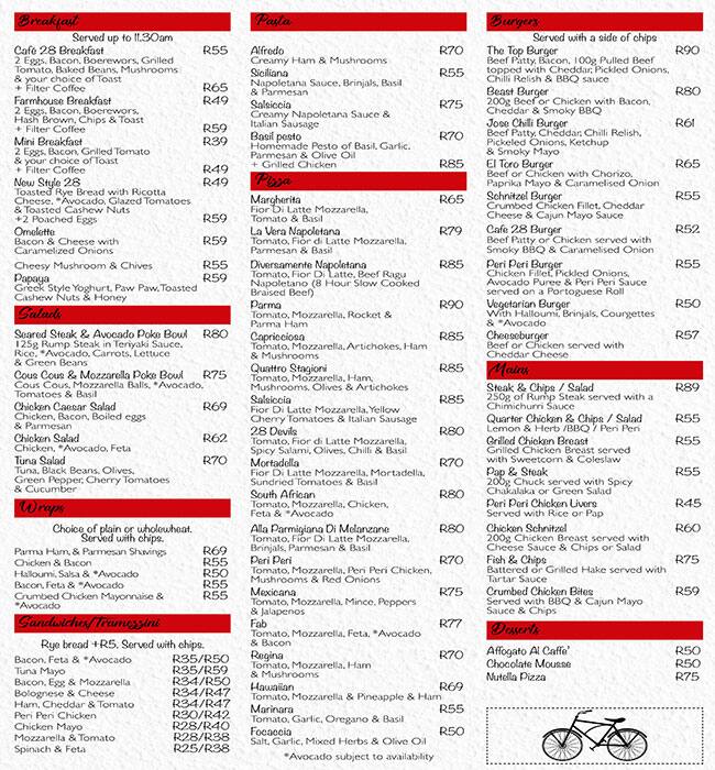 Speisekarte von Cafe 28, Johannesburg, 54 Wierda Rd E