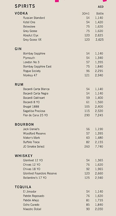 Menu at The Rooftop Terrace pub & bar, Dubai