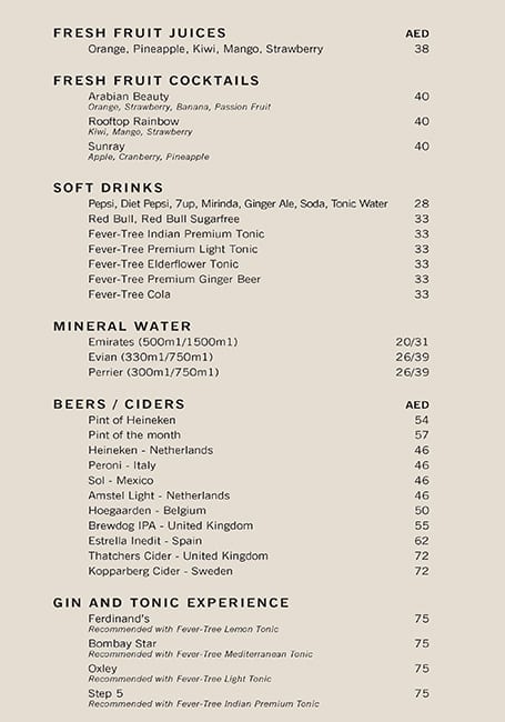 Menu at The Rooftop Terrace pub & bar, Dubai