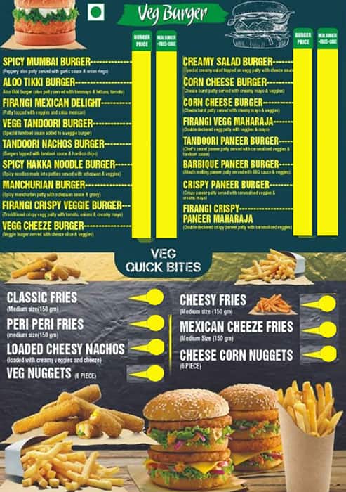 Menu of Firangi Burgers, Malad West, Mumbai