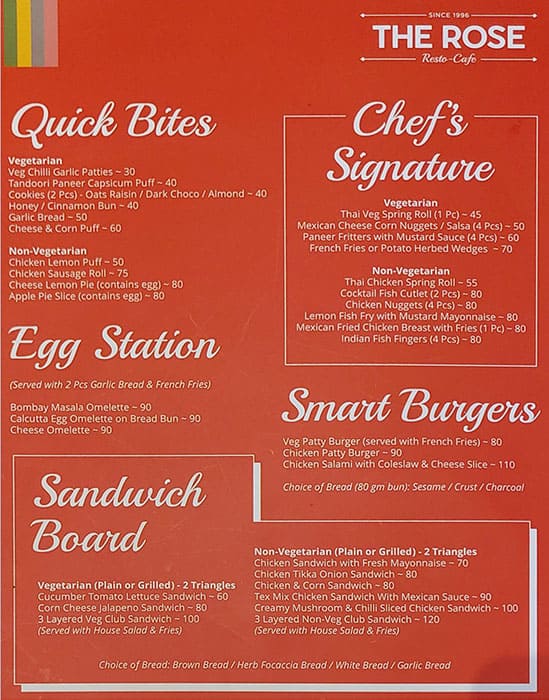 Menu of The Rose Confectionery, Sector 5, Salt Lake, Kolkata