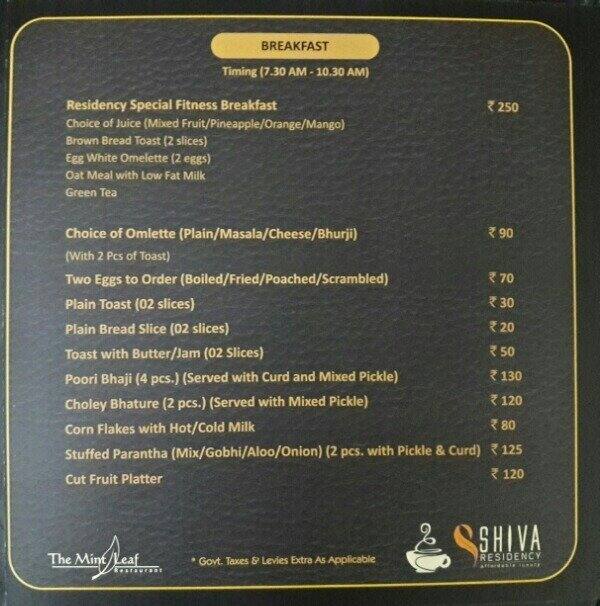 Menu at The Mint Leaf Restaurant - Hotel Shiva Residency, Dehradun