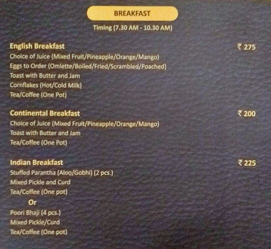 Menu at The Mint Leaf Restaurant - Hotel Shiva Residency, Dehradun