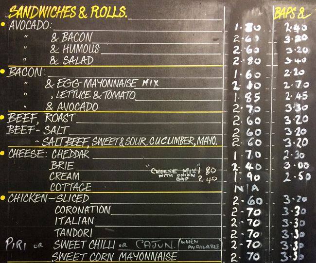 Menu at Nibbles fast food, London, 38 St Peter's St