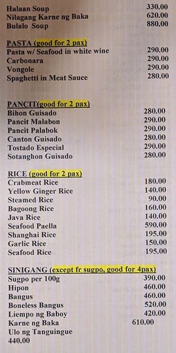 Menu at Josephine Restaurant, Tagaytay, KM 58 Gen. E. Aguinaldo Highway