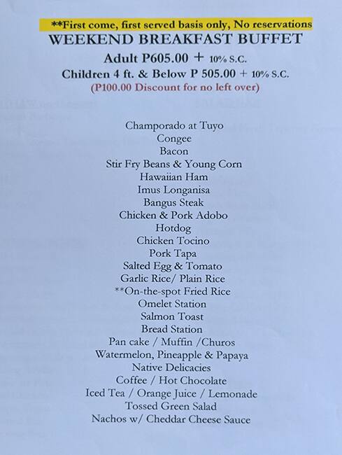 Menu at Josephine Restaurant, Tagaytay, KM 58 Gen. E. Aguinaldo Highway