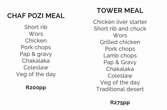 Menu at CHAF-POZI restaurant, Soweto, PWWG+9P