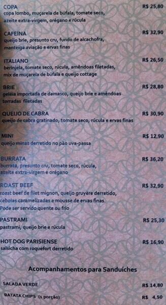 Menu em Cafeína Copacabana I, Rio de Janeiro, R Constante Ramos