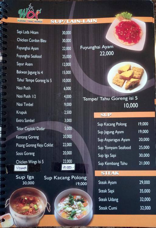 Menu at Woi cafe, West Jakarta