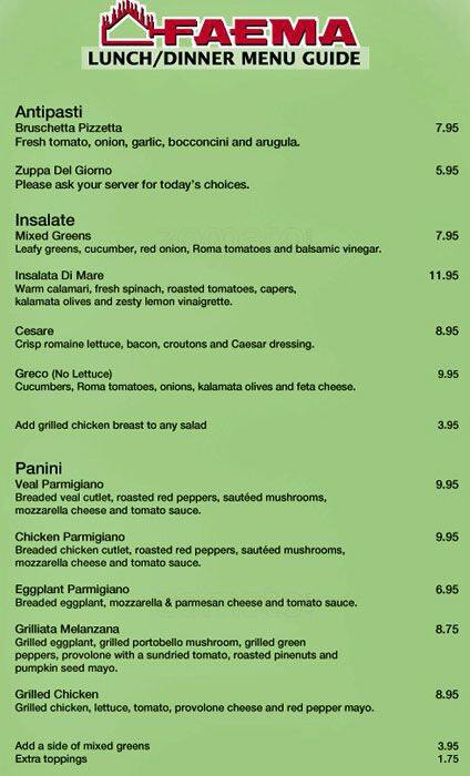 Menu at Faema Caffe cafe, Vaughan, Rutherford Rd building e unit 11