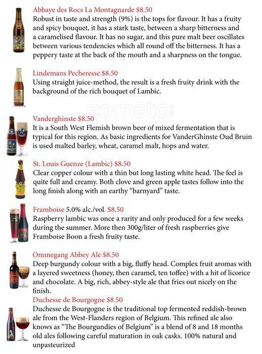 Menu at Village Genius Pub, Toronto