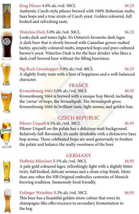 Menu at Village Genius Pub, Toronto