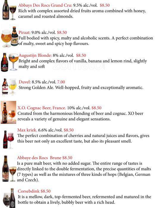 Menu at Village Genius Pub, Toronto