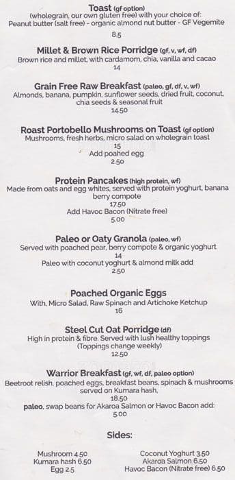 Menu at Pure Cafe Co, Christchurch, 100 Bealey Avenue Christchurch ...