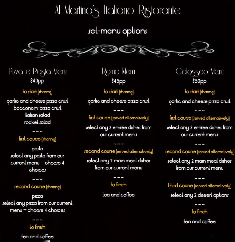 Menu at Al Martino's Italian Restaurant & Pizzeria, Panania