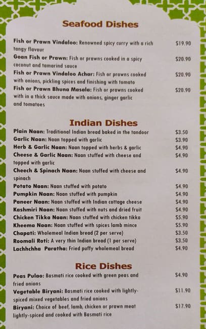 Menu at Sheesh Mahal Indian Restaurant, Moorooka, 1b/398 Tarragindi Rd