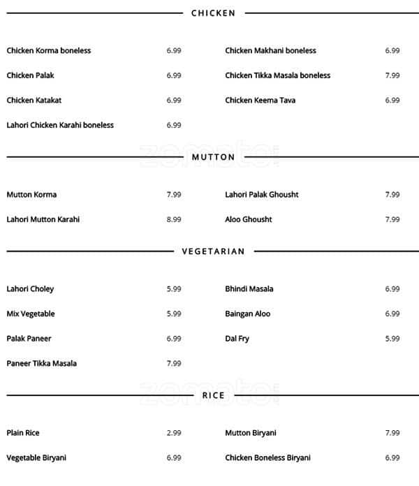 Menu at Lahore Grill restaurant, Marietta