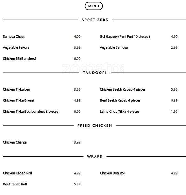 Menu at Lahore Grill restaurant, Marietta