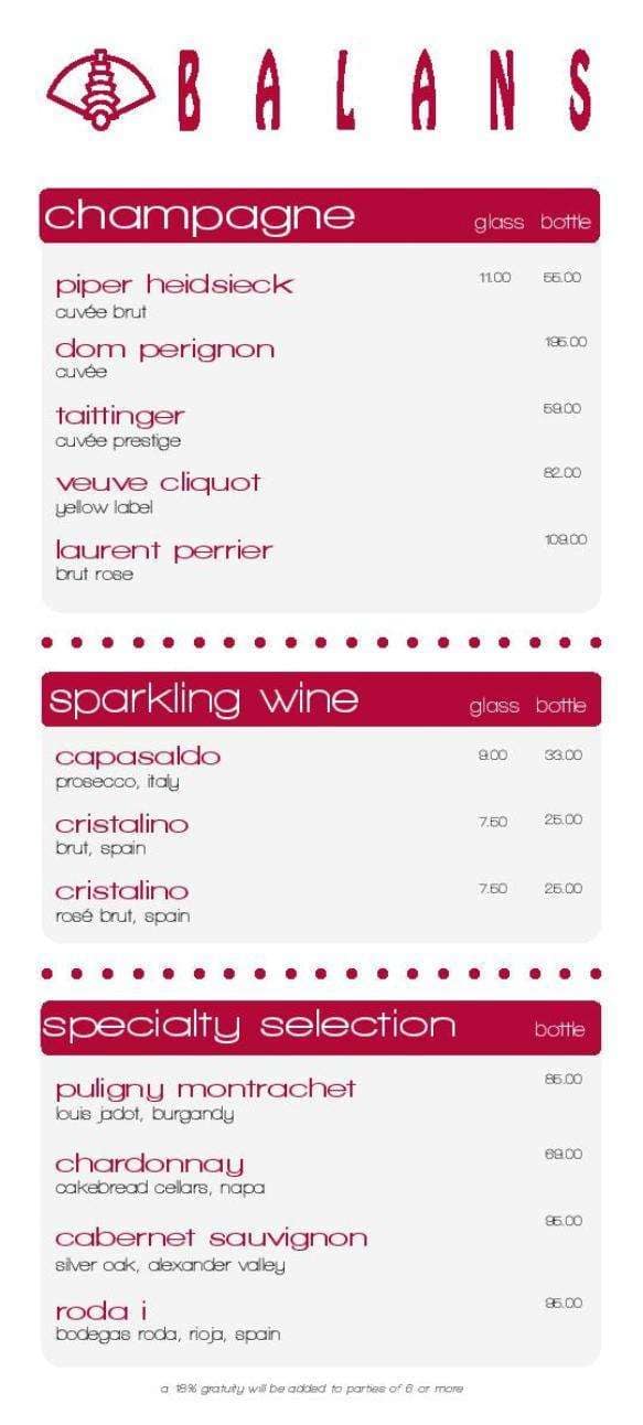 Menu at Balan's pub & bar, Miami