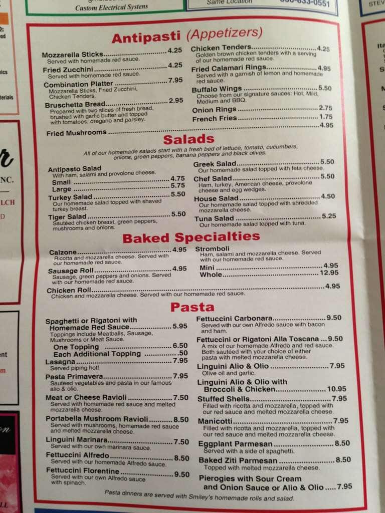 Menu at Smiley's Ristorante restaurant, Massillon