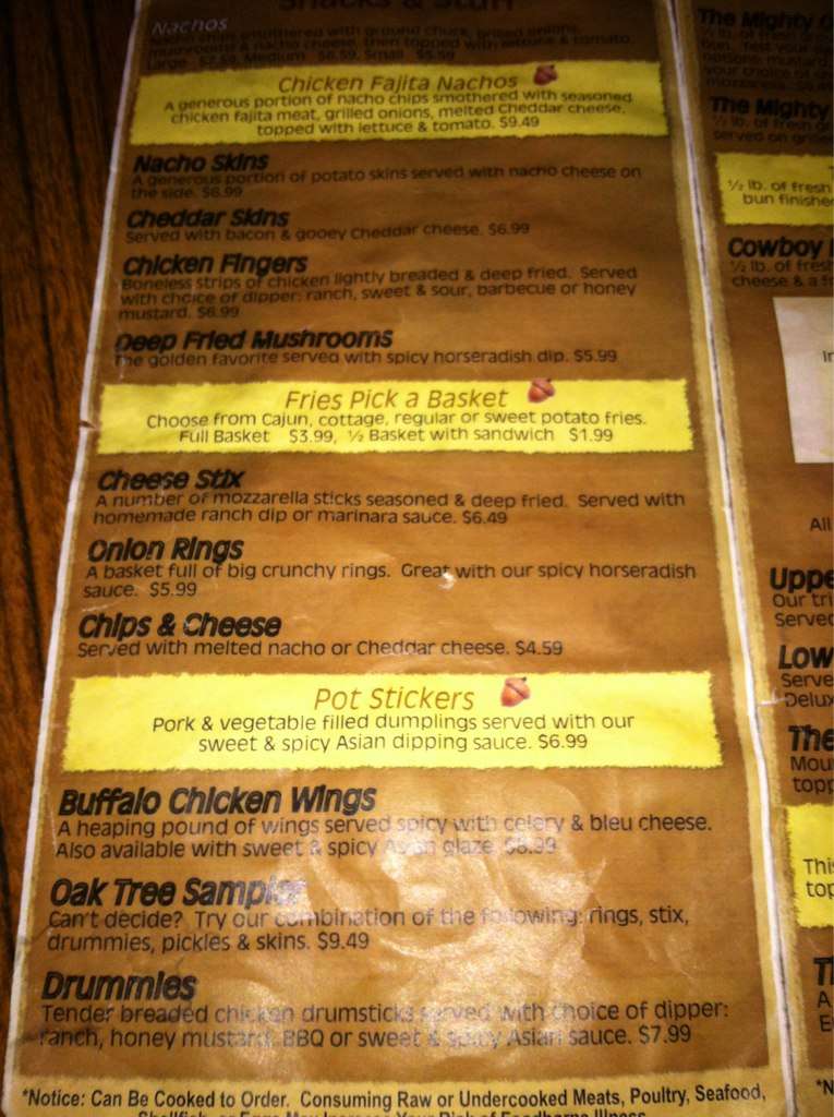 Oak Tree Lounge Menu, Menu for Oak Tree Lounge, Jackson, Jackson ...