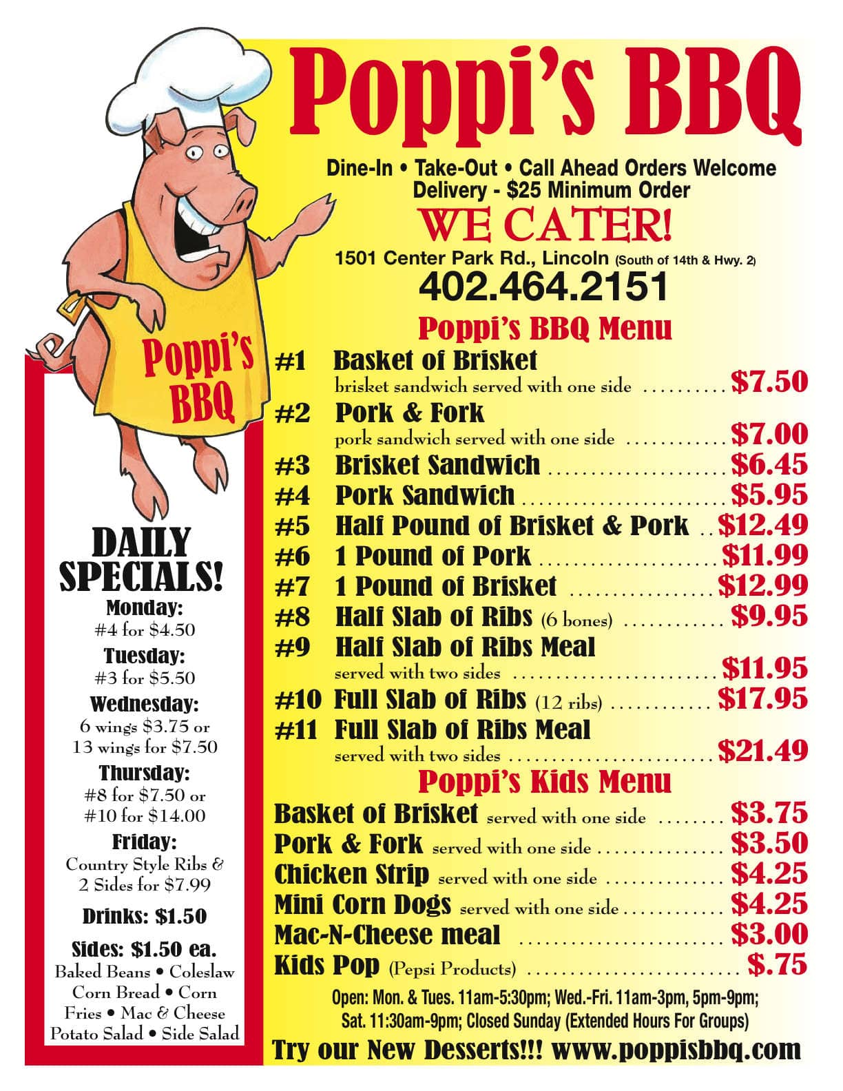 Menu at Poppi's BBQ, Lincoln, Center Park Rd