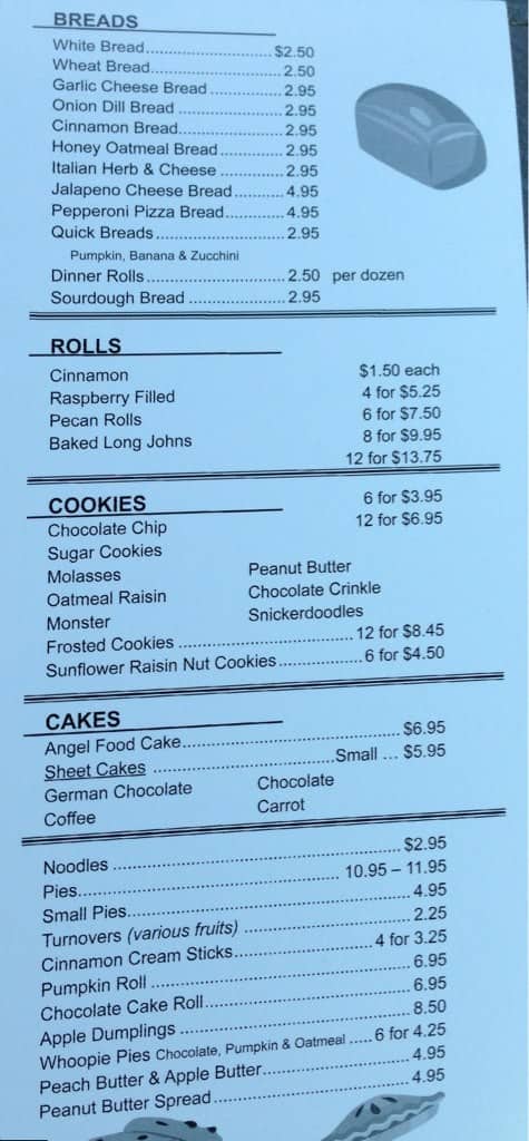 Menu at Country Lane Bakery, Middlebury