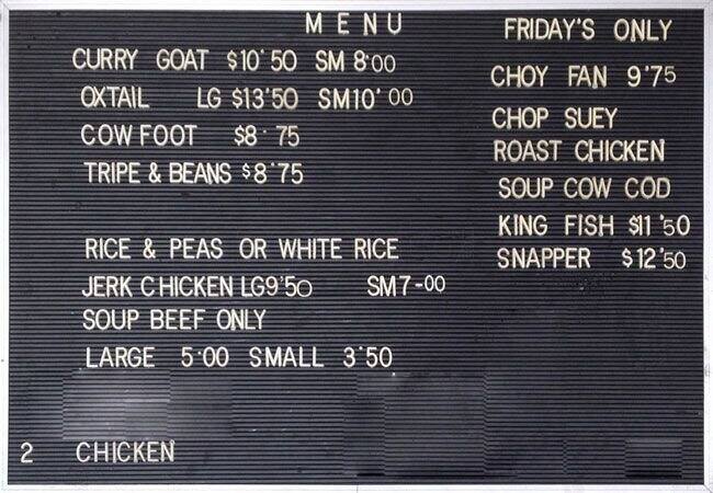 Menu at Top Taste Takeout restaurant, Toronto