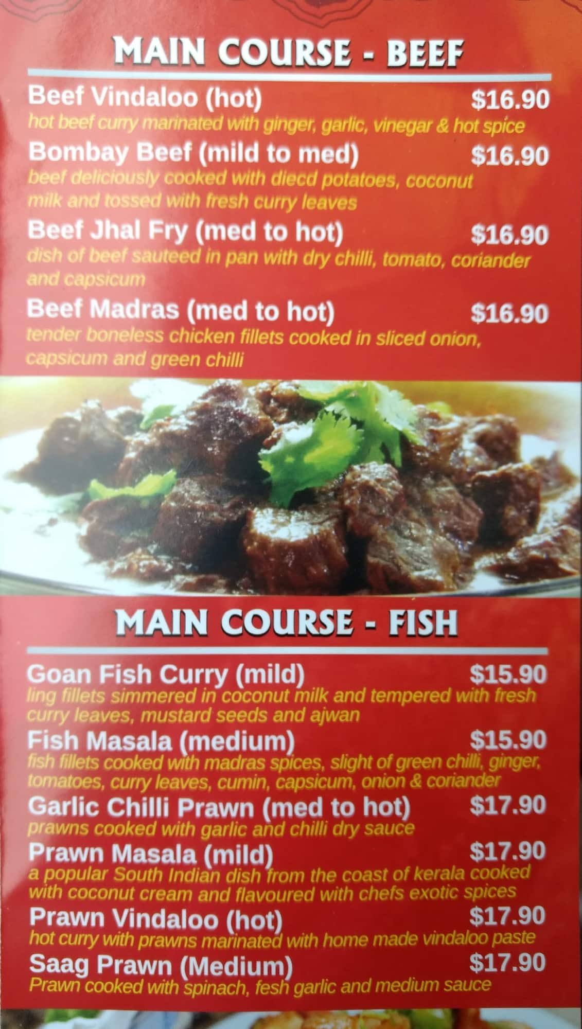 Menu at Tandoori Taj restaurant, Randwick