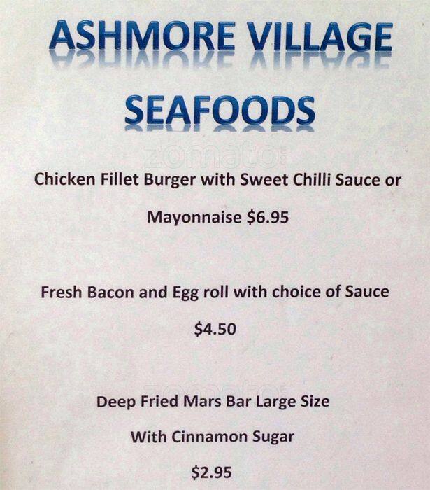 Menu at Ashmore village seafood fast food, Ashmore