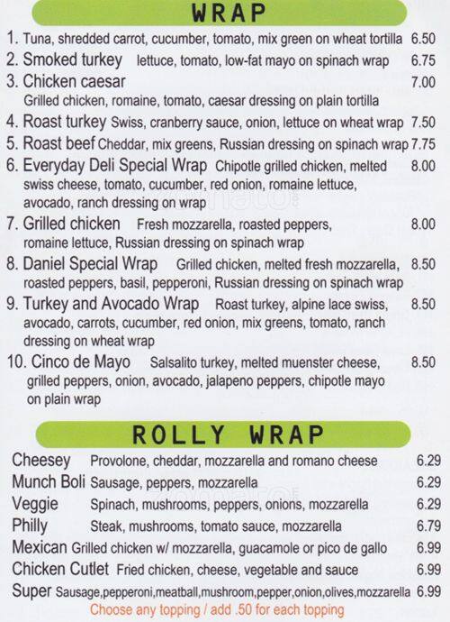 Menu at Everyday Gourmet Deli fast food, West New York