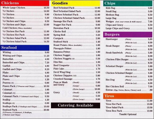 Menu at Highgate Chicken & Seafood fast food, Highgate, 449 Fullarton Rd