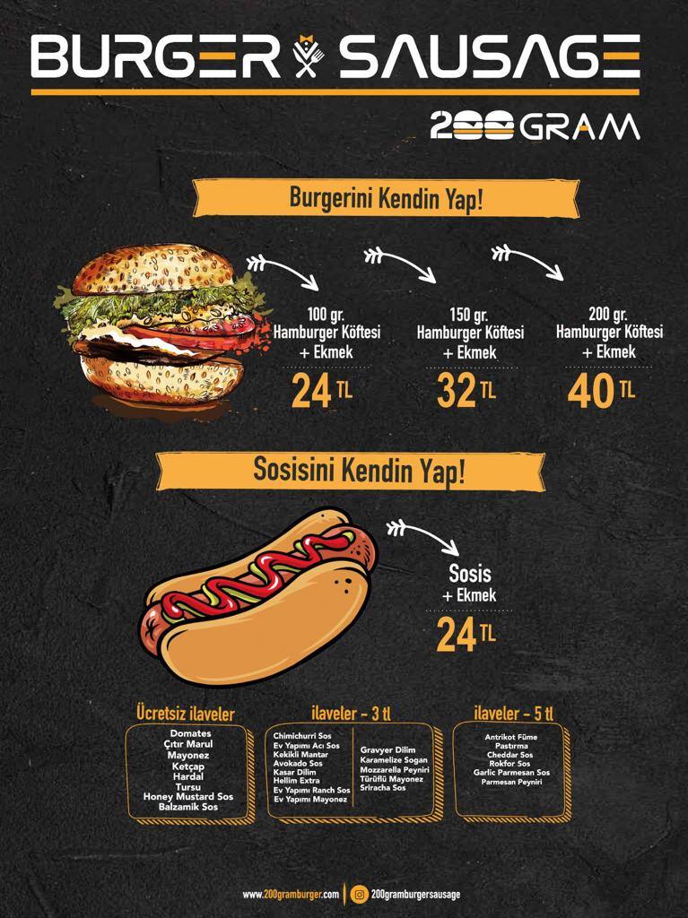 Menu at Burger&sausage 200 GRAM, Istanbul