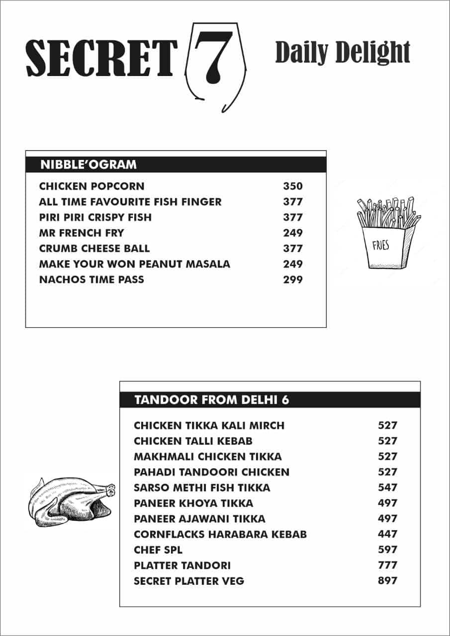 Menu of Secret 7, Chinar Park, Kolkata