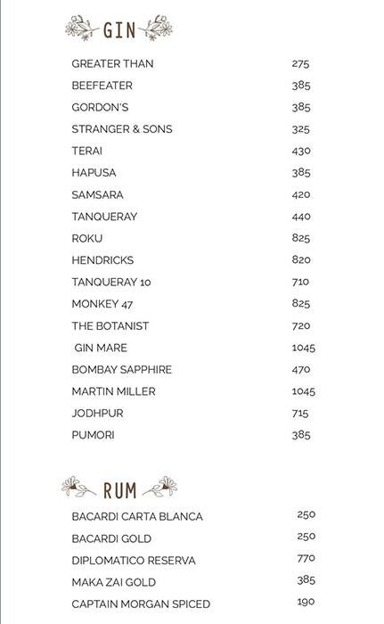Menu at Eve, Mumbai