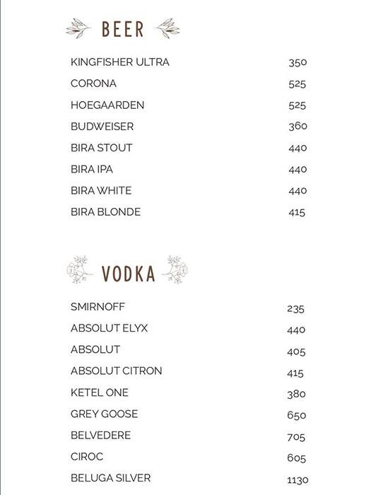 Menu at Eve, Mumbai
